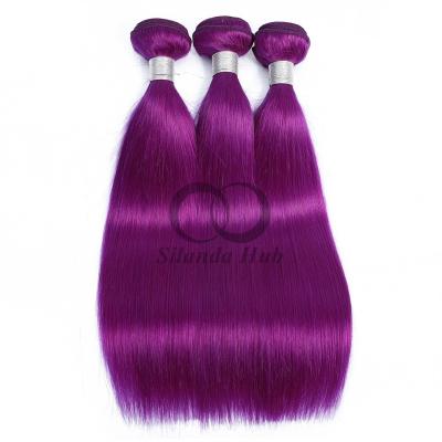 China Purple Straight Remy Human Hair Bundles Sew In Weave Brazilian 10-28 Inch 3 Bundles for sale