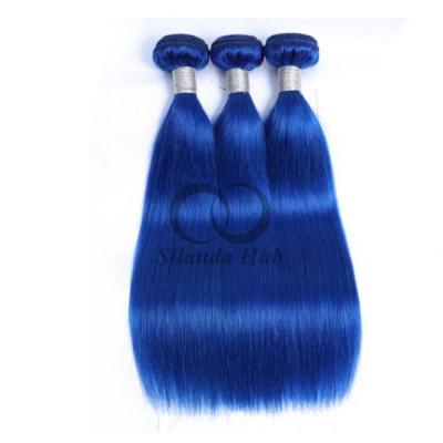 China Blue Straight Remy Human Hair Bundles 10-28 Inch Sew In Weave Brazilian Bundle Deals 3 Bundles Per Set for sale
