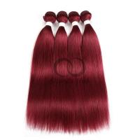 China Burgundy Straight Remy Human Hair Bundles 10-28 Inch Brazilian Weave 3 Bundles Set for sale