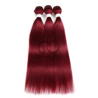 China Burgundy Straight Remy Human Hair Bundles 10-28 Inch Brazilian Weave 3 Bundles Set for sale