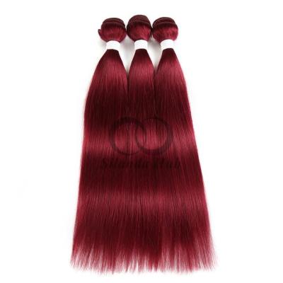 China Burgundy Straight Remy Human Hair Bundles 10-28 Inch Brazilian Weave 3 Bundles Set for sale