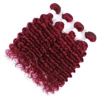 China Burgundy Deep Wave Remy Human Hair Bundles 10-28 Inch Brazilian Sew In Weave 3 Bundles for sale