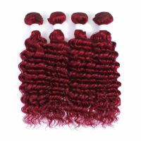 China Burgundy Deep Wave Remy Human Hair Bundles 10-28 Inch Brazilian Sew In Weave 3 Bundles for sale