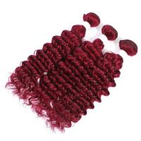 China Burgundy Deep Wave Remy Human Hair Bundles 10-28 Inch Brazilian Sew In Weave 3 Bundles for sale