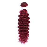 China Burgundy Deep Wave Remy Human Hair Bundles 10-28 Inch Brazilian Sew In Weave 3 Bundles for sale