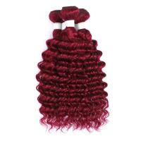 China Burgundy Deep Wave Remy Human Hair Bundles 10-28 Inch Brazilian Sew In Weave 3 Bundles for sale