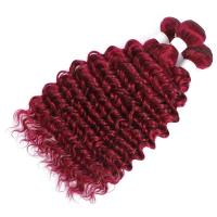 China Burgundy Deep Wave Remy Human Hair Bundles 10-28 Inch Brazilian Sew In Weave 3 Bundles for sale
