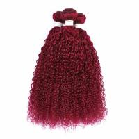 China Burgundy Kinky Curly Remy Human Hair Bundles 10-28 Inch Brazilian Weave 3 Bundles for sale