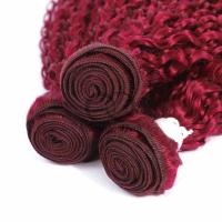 China Burgundy Kinky Curly Remy Human Hair Bundles 10-28 Inch Brazilian Weave 3 Bundles for sale