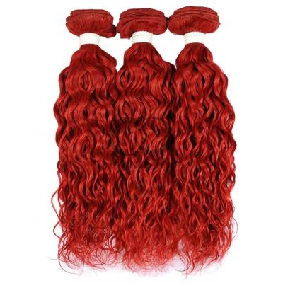 China Red Water Wave Remy Human Hair Bundles 3 Bundles Per Set 10 to 28 Inch Brazilian Sew In Weave for sale