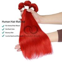 China Red Straight Remy Human Hair Bundles Sew In Weave Brazilian 10-28 Inch 3 Bundles for sale