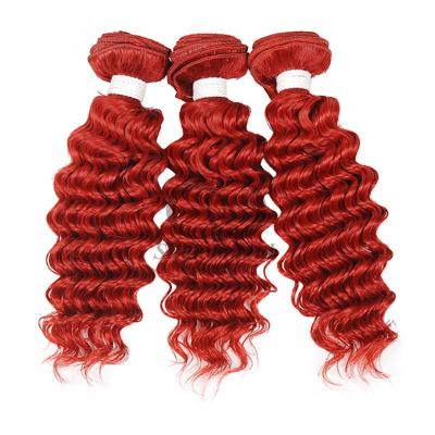 China Red Deep Wave Remy Human Hair Bundles Sew In Weave Brazilian 3 Bundles 10-28 Inch for sale
