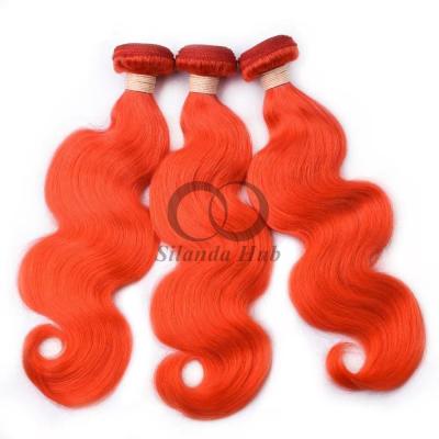 China Orange Red Body Wave Remy Human Hair Bundles 10-28 Inch Brazilian Sew In Weave 3 Bundles for sale