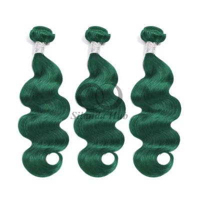 China Green Body Wave Remy Human Hair Bundles Sew In Weave Brazilian 3 Bundles 10-28 Inch for sale