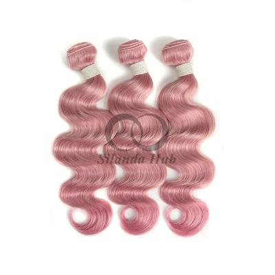 China Pink Body Wave Remy Human Hair Bundles 10-28 Inch Brazilian Sew In Weave 3 Bundles for sale