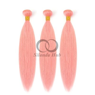 China Pink Straight Remy Human Hair Bundles 10-28 Inch Sew In Weave Brazilian Bundle Deals for sale