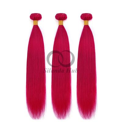 China Rose Red Straight Remy Human Hair Bundles Sew In Weave Brazilian 10 to 28 Inch for sale
