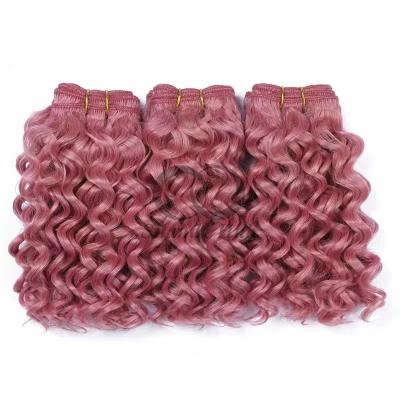 China Pink Deep Curly Remy Human Hair Bundles 10-28 Inch Brazilian Sew In Weave 3 Bundles Per Set for sale
