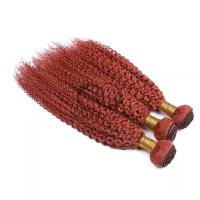 China Red Kinky Curly Remy Human Hair Bundles 10-28 Inch Brazilian Weave 3 Bundles for sale