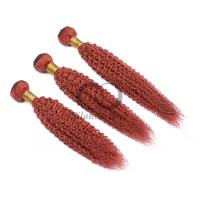 China Red Kinky Curly Remy Human Hair Bundles 10-28 Inch Brazilian Weave 3 Bundles for sale