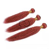 China Red Kinky Curly Remy Human Hair Bundles 10-28 Inch Brazilian Weave 3 Bundles for sale