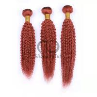 China Red Kinky Curly Remy Human Hair Bundles 10-28 Inch Brazilian Weave 3 Bundles for sale