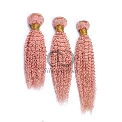 China Pink Kinky Curly Remy Human Hair Bundles 10-28 Inch Sew In Weave Brazilian Bundle Deals for sale