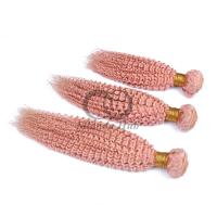 China Pink Kinky Curly Remy Human Hair Bundles 10-28 Inch Sew In Weave Brazilian Bundle Deals for sale