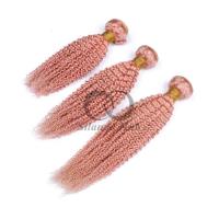 China Pink Kinky Curly Remy Human Hair Bundles 10-28 Inch Sew In Weave Brazilian Bundle Deals for sale
