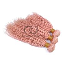 China Pink Kinky Curly Remy Human Hair Bundles 10-28 Inch Sew In Weave Brazilian Bundle Deals for sale
