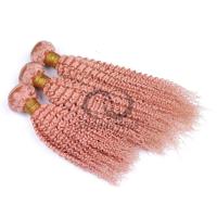 China Pink Kinky Curly Remy Human Hair Bundles 10-28 Inch Sew In Weave Brazilian Bundle Deals for sale