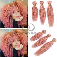 China Pink Kinky Curly Remy Human Hair Bundles 10-28 Inch Sew In Weave Brazilian Bundle Deals for sale