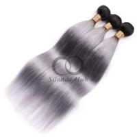 China Straight Remy Human Hair Bundles #T1B Grey Brazilian Weave 10-28 Inch 3 Bundles for sale