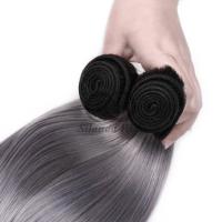 China Straight Remy Human Hair Bundles #T1B Grey Brazilian Weave 10-28 Inch 3 Bundles for sale