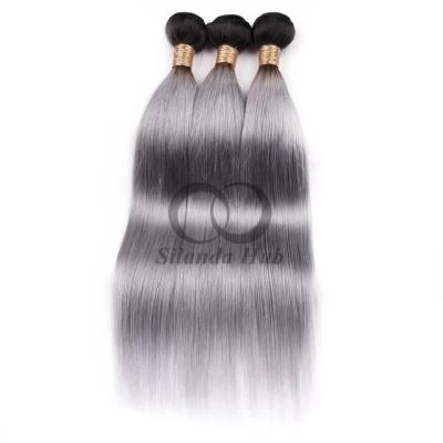 China Straight Remy Human Hair Bundles #T1B Grey Brazilian Weave 10-28 Inch 3 Bundles for sale