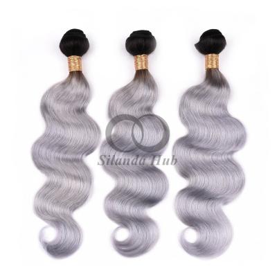 China T1B Grey Body Wave Remy Human Hair Bundles Sew In Weave Brazilian 10 to 28 Inch for sale