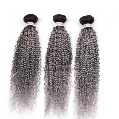 China T1B Grey Kinky Curly Remy Human Hair Bundles 10-28 Inch Brazilian Weave 3 Bundles for sale