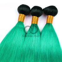 China Remy Human Hair Bundles Straight #T1B Green Brazilian Weave 10-28 Inch 3 Bundles for sale