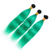 China Remy Human Hair Bundles Straight #T1B Green Brazilian Weave 10-28 Inch 3 Bundles for sale