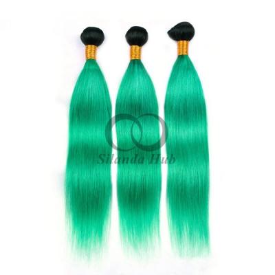 China Remy Human Hair Bundles Straight #T1B Green Brazilian Weave 10-28 Inch 3 Bundles for sale
