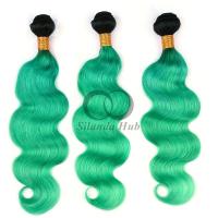 China Remy Human Hair Body Wave Bundles #T1B Green Brazilian Sew In Weave 10-28 Inch for sale