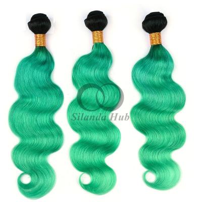 China Remy Human Hair Body Wave Bundles #T1B Green Brazilian Sew In Weave 10-28 Inch for sale