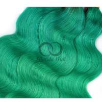 China Remy Human Hair Body Wave Bundles #T1B Green Brazilian Sew In Weave 10-28 Inch for sale