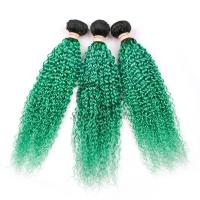 China T1B Green Kinky Curly Remy Human Hair Bundles 10-28 Inch Brazilian Weave for sale