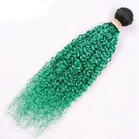 China T1B Green Kinky Curly Remy Human Hair Bundles 10-28 Inch Brazilian Weave for sale