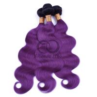 China T1B Purple Body Wave Remy Human Hair Bundles 10-28 Inch Brazilian Sew In Weave for sale