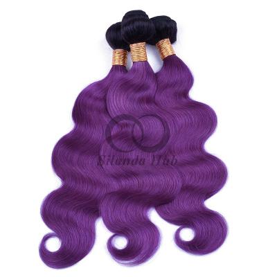 China T1B Purple Body Wave Remy Human Hair Bundles 10-28 Inch Brazilian Sew In Weave for sale