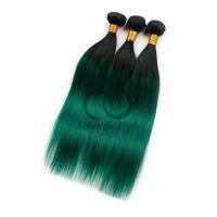 China Remy Human Hair Bundles Straight #T1B Green 10-28 Inch Machine Double Wefted Sew In Weave for sale
