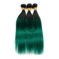China Remy Human Hair Bundles Straight #T1B Green 10-28 Inch Machine Double Wefted Sew In Weave for sale