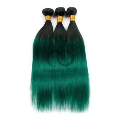 China Remy Human Hair Bundles Straight #T1B Green 10-28 Inch Machine Double Wefted Sew In Weave for sale
